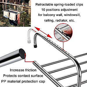 whalebee Laundry Drying Rack Multifunctional Adjustable Clothes Drying Racks Stainless Steel Laundry Rack Space Saving for Indoor and Outdoor - Balcony Windowsill Railings ( Size : 40cm )