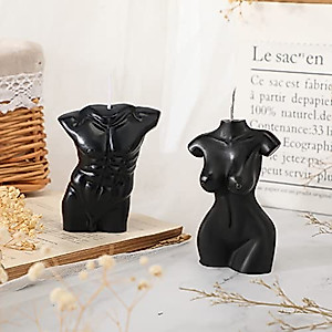 2 Pieces Body Shaped Candle Female Body Candle Men Torso Candle Soy Wax Scented Candle Scented Candle Male Body Candle Decorative Candle for Bedroom Bathroom Wedding (Black)