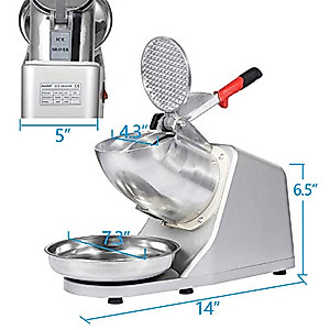 F2C Electric Ice Crusher Shaver Snow Cone Maker with Dual Stainless Steel Blades 300W 145 lbs/hr for Home and Commercial Use (Silver)
