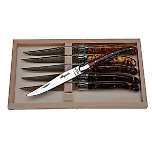 Jean Dubost Laguiole Knives with Acrylic Tortoise Handles, Set of 6