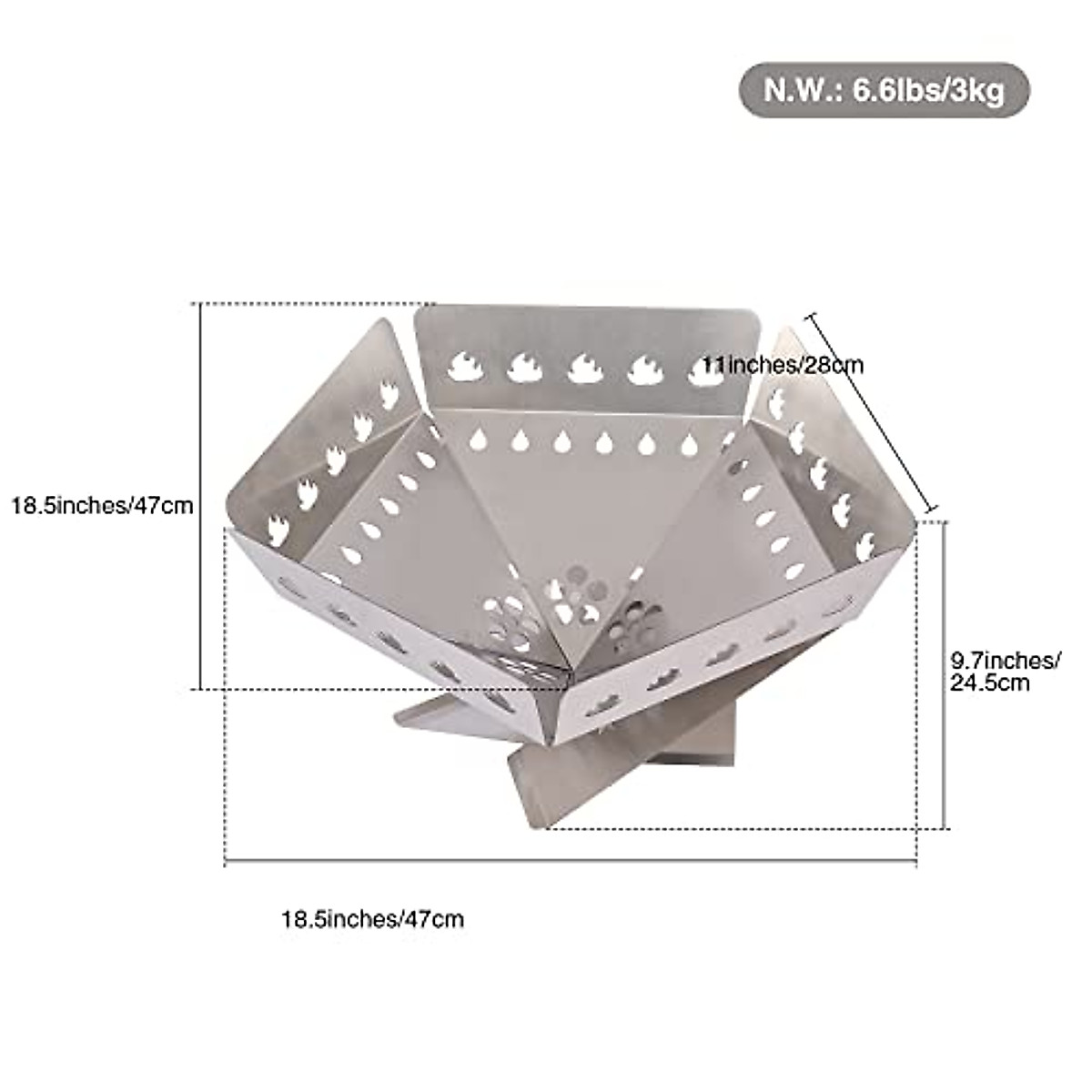 Lineslife Portable Collapsible Fire Pit for Camping, Stainless Steel Assemblable Firepits for Outside Wood Burning for Backyard, Patio, Garden