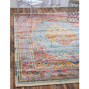 Unique Loom Baracoa Collection Area Rug - Miramar (5' 5" x 8' Rectangle, Light Blue/ Blue)