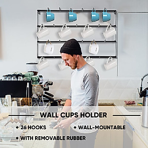 Ejoyous Coffee Mug Rack Wall Mounted, 30 Hooks Metal Mug Holder Coffee Cup Hanger Storage Rack Display Organizer for Coffee Mugs, Tea Cups, Mason Jars(4 Tier)