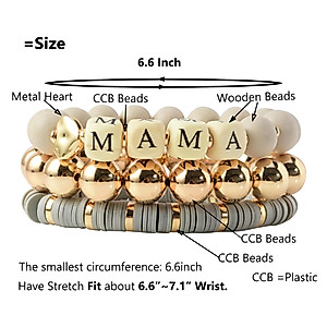 GOOJIDS Mama Bracelets For Women Stack Gold Layered Beaded Bracelet Jewelry Birthday Gifts for Mom From Daughter,son, New Mom Gifts for MAMA,Best Mom Gifts