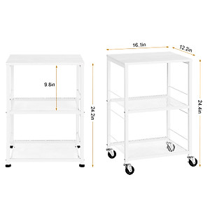 Side Table 3 Tier End Table Small with Wheels Rolling End Side Table with Storage Shelves White Night Stand for Kitchen Bedroom Bathroom Office Living Room