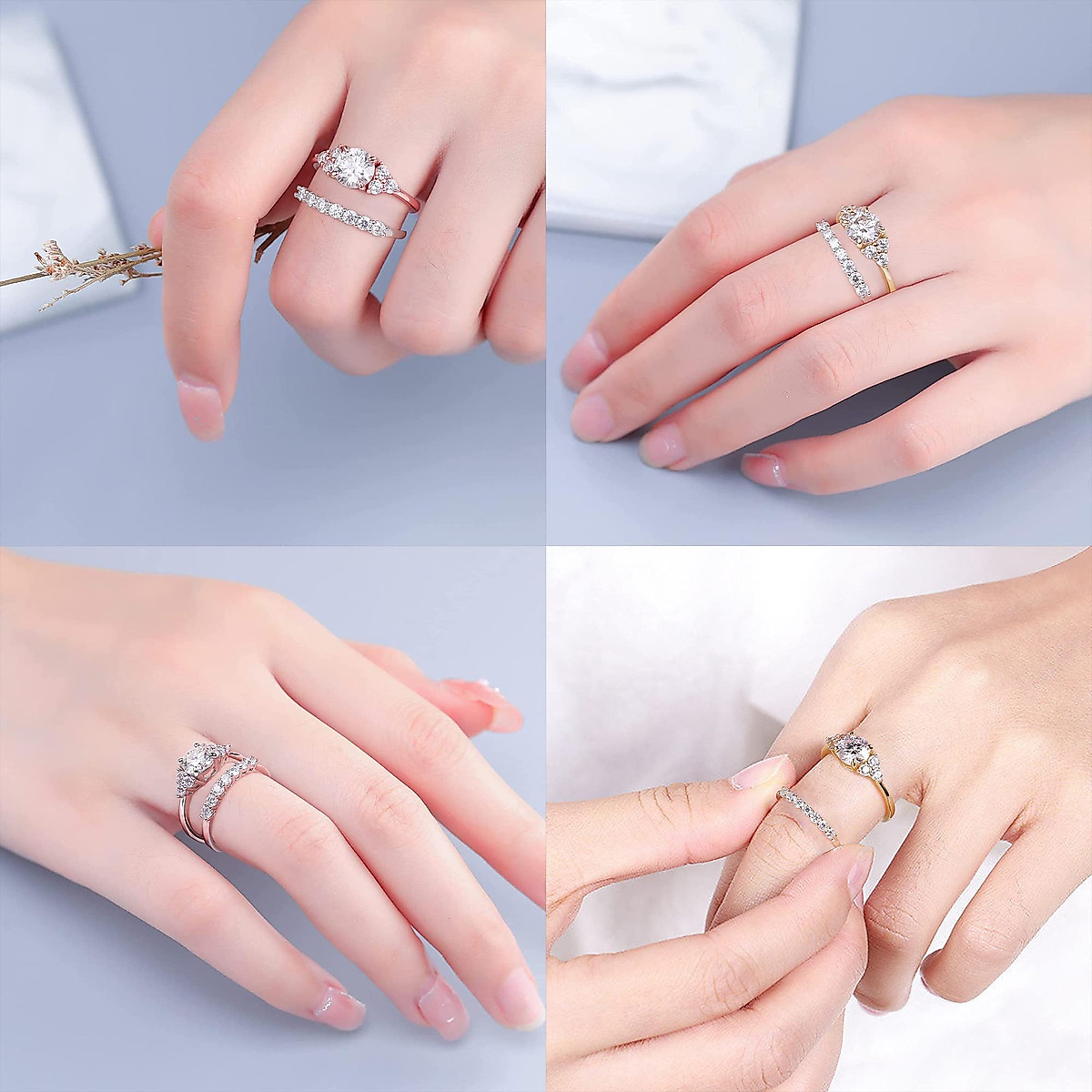 MOOSEA 7 Stone Moissanite Wedding Band for Women, D Color VVS1 Clarity Lab Created Diamond Rings 14K Yellow Gold Vermeil Moissanite Anniversary Rings for Women Promise Rings for Her Gift