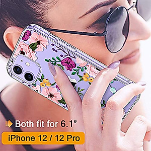 GiiKa for iPhone 12 Case, iPhone 12 Pro Case with Screen Protector, Clear Full Body Protective Floral Girls Women Shockproof Hard Case with TPU Bumper Cover Phone Case for iPhone 12, Small Flowers