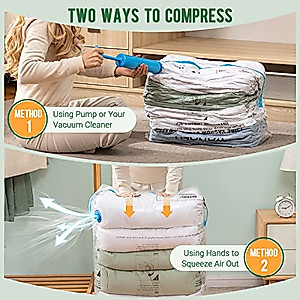 Cube Vacuum Storage Bags, 6 Pack Jumbo Cube Size Vacuum Sealer Compression Space Saver Bag for Clothes, Comforters, Blanket, Duvets, Pillows, Quilt, Travel, Hand Pump with Sealing Ring Included