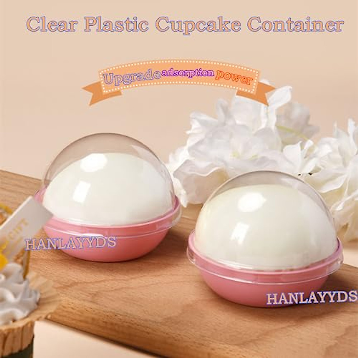 HANLAYYDS 50 Clear Plastic Mini Packaging Boxes Clear Plastic Cupcake Container with Dome Lids for Wedding Birthday Cheese Pastry Ice Cream Balls Dessert Cake (A Pink)