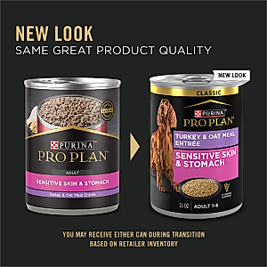 Purina Pro Plan Sensitive Skin and Stomach Dog Food Classic Pate Turkey and Oat Meal Entrée - (Pack of 12) 13 oz. Cans