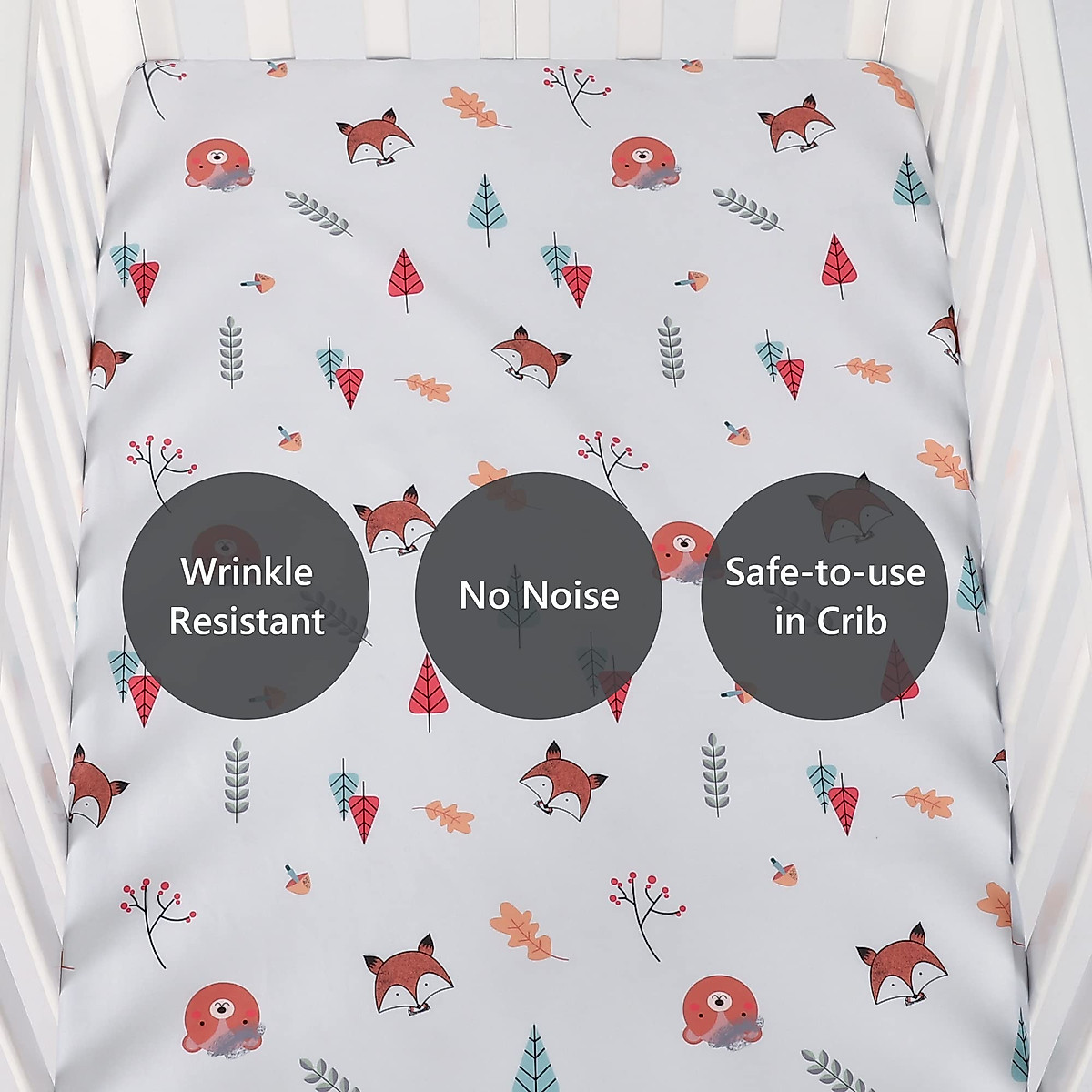 TILLYOU Microfiber Mini Crib Sheets for Baby Boy Girl, Fitted Pack N Play Playard Sheet Set, Super Soft and Breathable Mattress Cover Over Playpen, 38”x24”x5”, 2-Pack,Woodland Animals