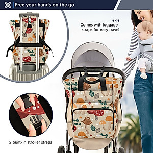 linqin Diaper Bag Backpack, Mushroom Pattern Design Autumn Nature Multifunctional Travel Backpack Maternity Changing Bags, Large Unisex Baby Bag Tote