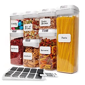 7 pc Airtight Food Storage Containers with Lids for Kitchen Use for All kitchen organization, Pantry Organization and Storage for Dry Food Containers for Food Contain Label and Marker (White)