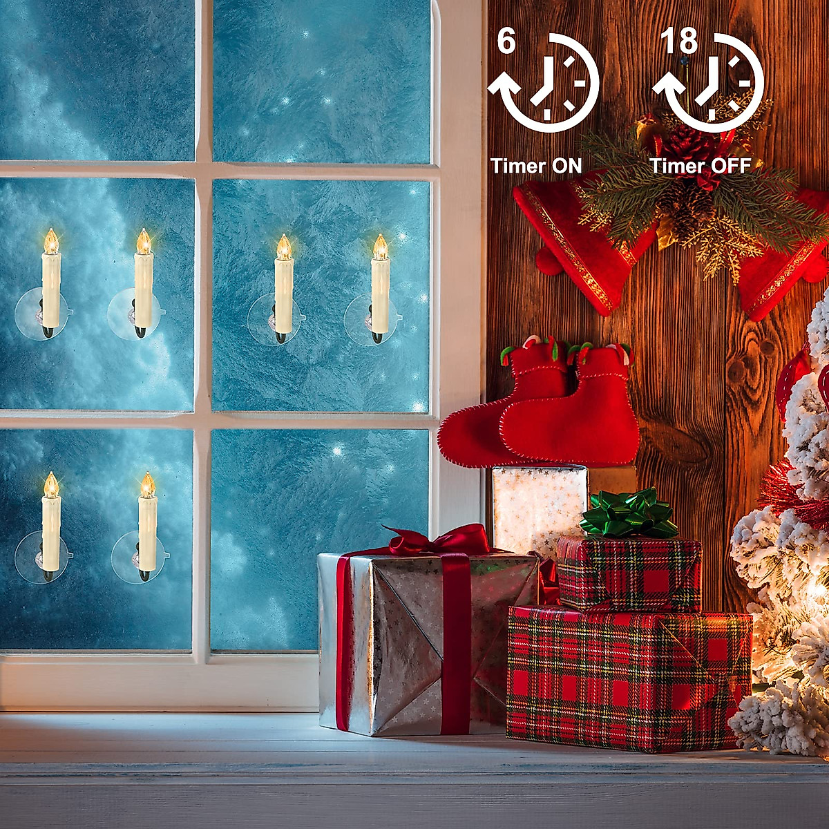 Daord Flickering Flameless Window Candle LED Christmas Tree Candle Lights Warm White Battery Operated Electric Taper Candles with Remote Perfect for Home Garden Wedding Parties Decor (12 PCS,Ivory)