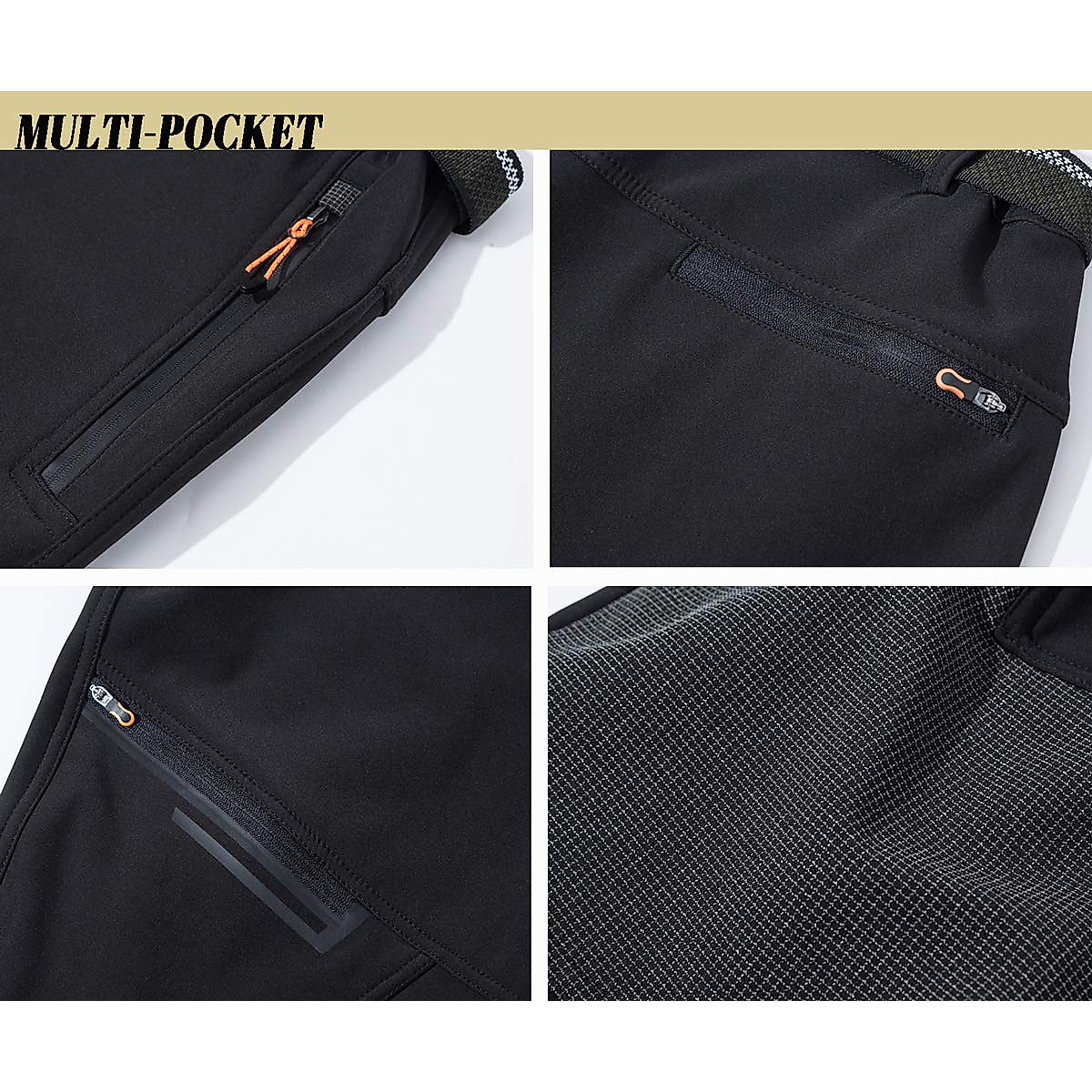 TACVASEN Men's Hiking Pants Quick Dry Fishing Camping Travel Pants Reinforced Knees Black, 30