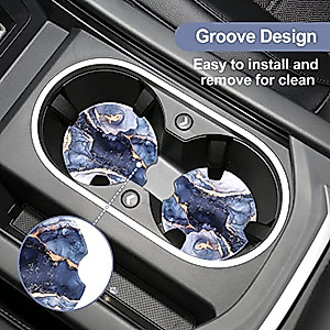 Dksyee Car Cup Holder Coasters 2 Pack Blue Cute Car Coasters for Women & Men Absorbent Ceramic Car Coasters with A Finger Notch for Easy Removal Universal Auto Anti Slip Insert Drink Coaster