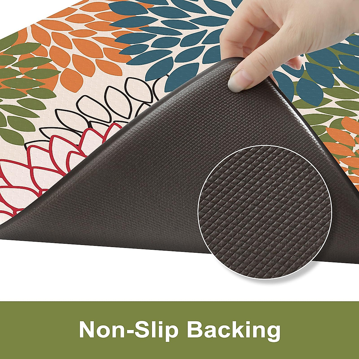 Kitchen Rugs and Mats Cushioned Anti Fatigue Kitchen Mat 2PCS Non-Skid Waterproof Kitchen Runner Rug Comfort Foam Standing Mat for Floors,Office,Laundry,Sink,Floral