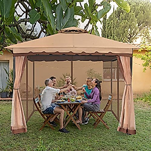 FAB BASED 10x13 Patio Gazebo with Mosquito Netting and Sand Bag - Aluminum Pole & Polyester Top, Fireproof Enclosure & Waterproof Screen Tent, Garden Pavilion for Patio, Backyard, Lawn (Khaki)