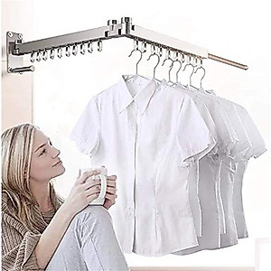 TYXTYX Wall Mounted Folding Clothes Hanger Space-Saver, Indoor/Outdoor Adjustable Clothes Drying Rack, Retractable Dry Coat Hanger for Laundry Room, Storage Organiser Instant Closet