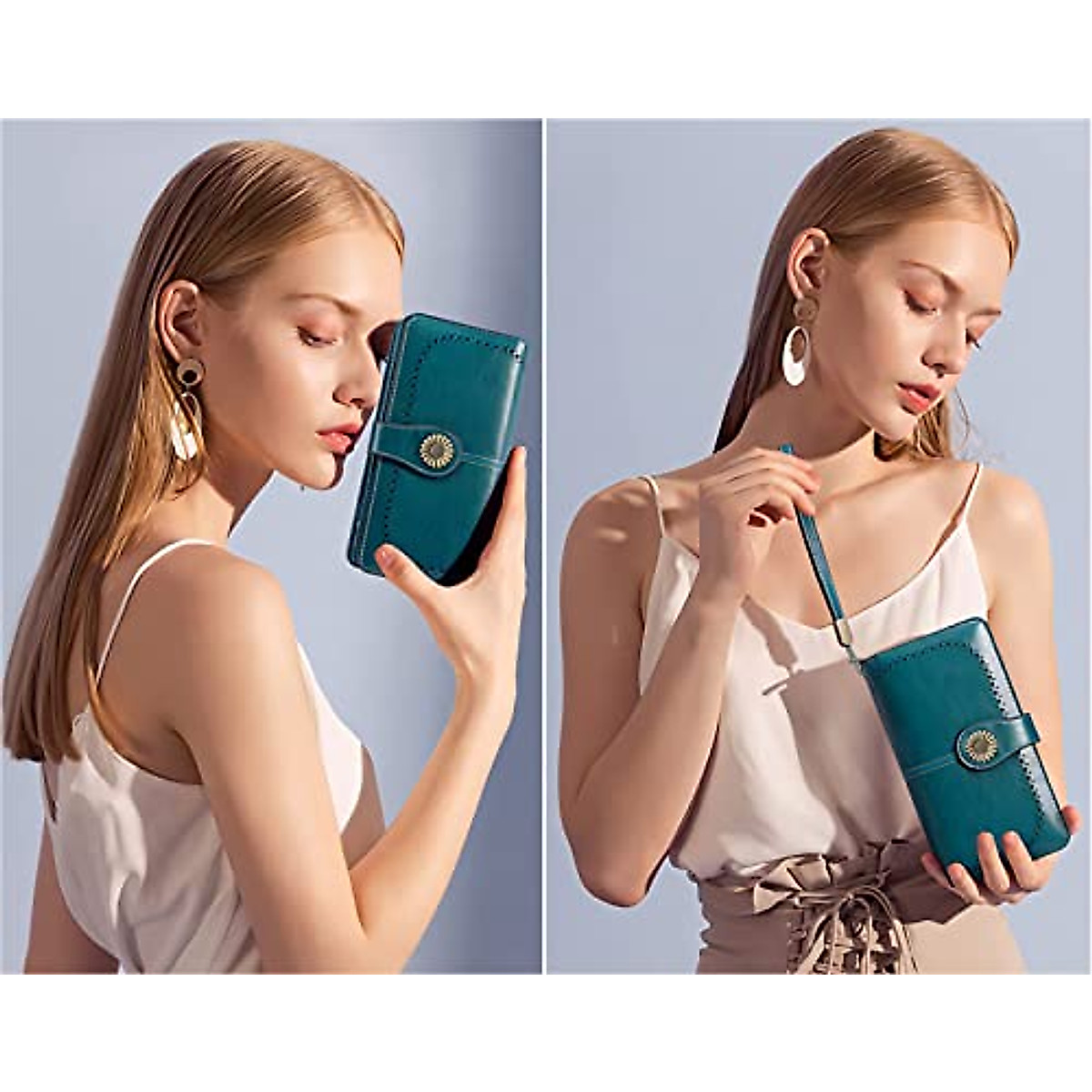 SENDEFN Wallets for Women Genuine Leather Credit Card Holder with RFID Blocking Large Capacity Wristlet