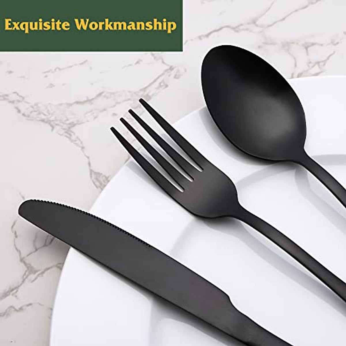 Moretoes Black Silverware Set, 24Pcs, Silverware Set, Set with Steak Knives for 4, Stainless Steel Cutlery Set, Utensil Sets, Flatware Sets, Include Knife Fork Spoon Set