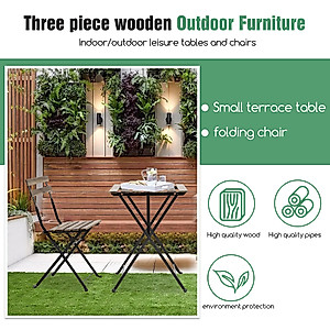 3 Pieces Bistro Set Outdoor Furniture Sets 2 Folding Chairs and Table Steel Frames and Weather-Resistant Wood Portable Design for Bistro & Balcony (Chestnut Brown)