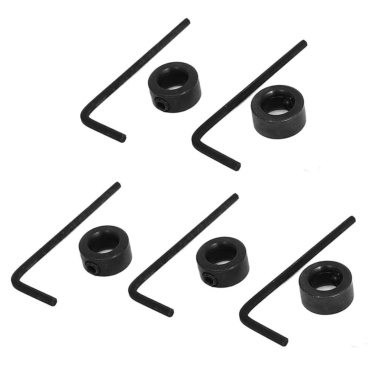 uxcell 8mm Bore Drill Stop, Drill Bit Depth Holder, Set Screw Style, Black Oxide Carbon Steel, Pack of 5