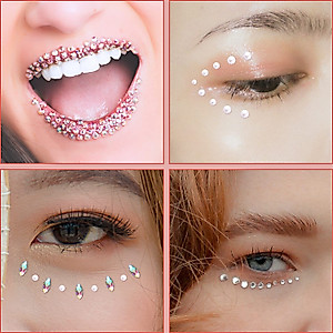 KINBOM 8 Sheets Face Jewels Stickers with Tweezers, Self-Adhesive Face Diamonds for Makeup Stick on Glitter Face Gems Rhinestones Pearl Stickers for Body Art Skin Eye Nail Decoration Festival Party