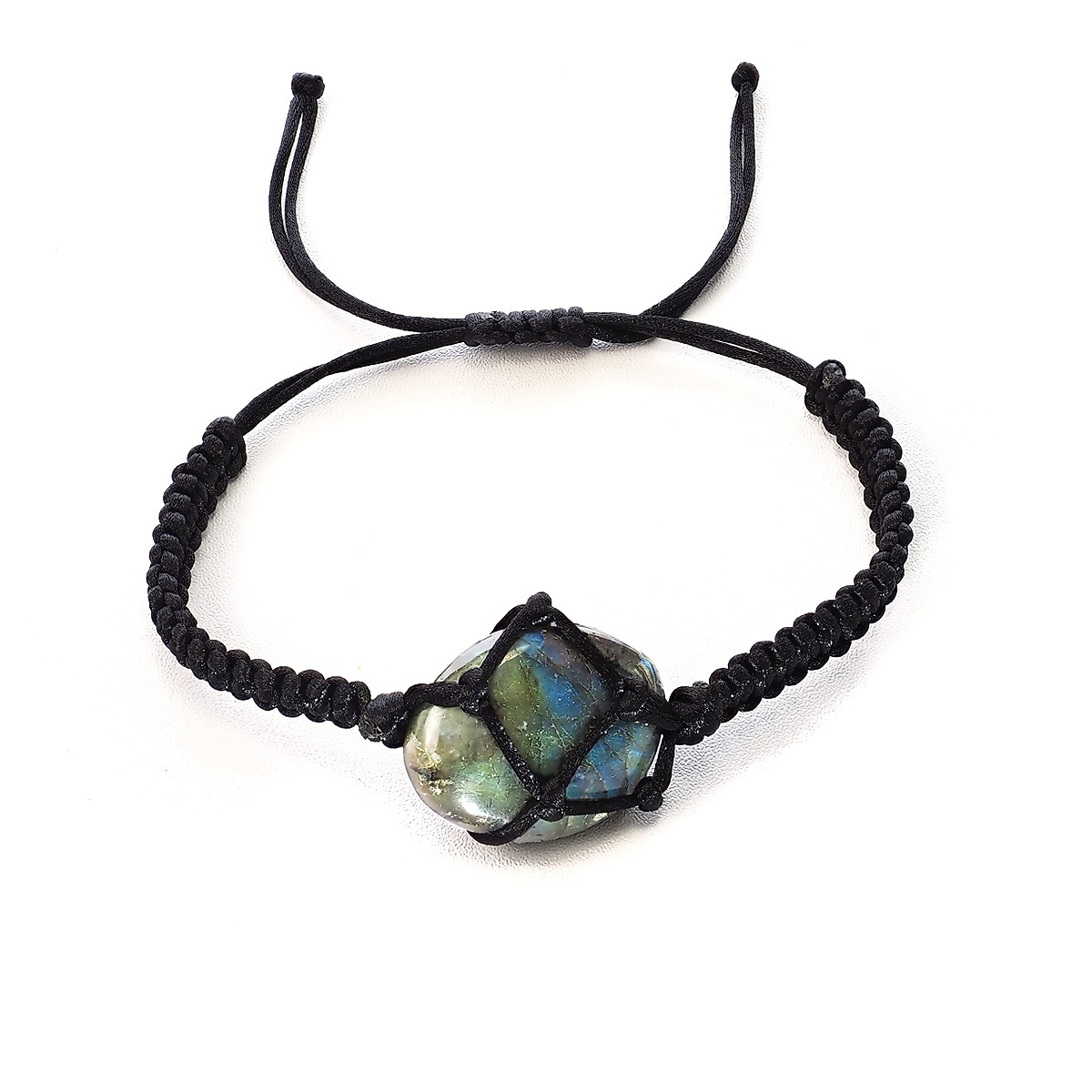 BOHO GARDEN Healing Crystal Bracelet - Spiritual Bead Bracelet - Made of Real & Natural Gemstones, Adjustable 5.9-9.7” Black Rope - Gem Stones Beaded Jewelry for Men, Women, Teens, Kids – Labradorite