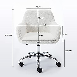 Modern Faux Fur Home Office Chair, Upholstered Fluffy Makeup Vanity Chair for Teen Girls Swivel Desk Chair, Height Adjustable Leisure Elegant chair, White
