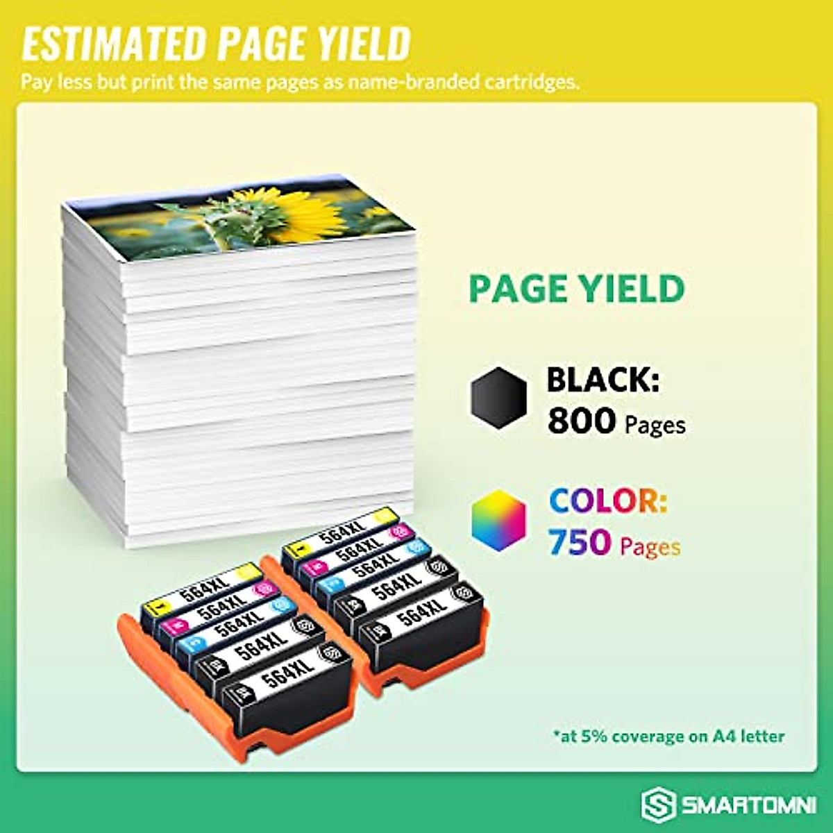 S SMARTOMNI Compatible 564 564XL Ink Cartridge Replacement for HP 564XL 564 XL for HP DeskJet 3520 Officejet 4610 4620 Photosmart 5520 7525 6515 6510 C311a B111a B8500 C6383 (Photo Black not included)