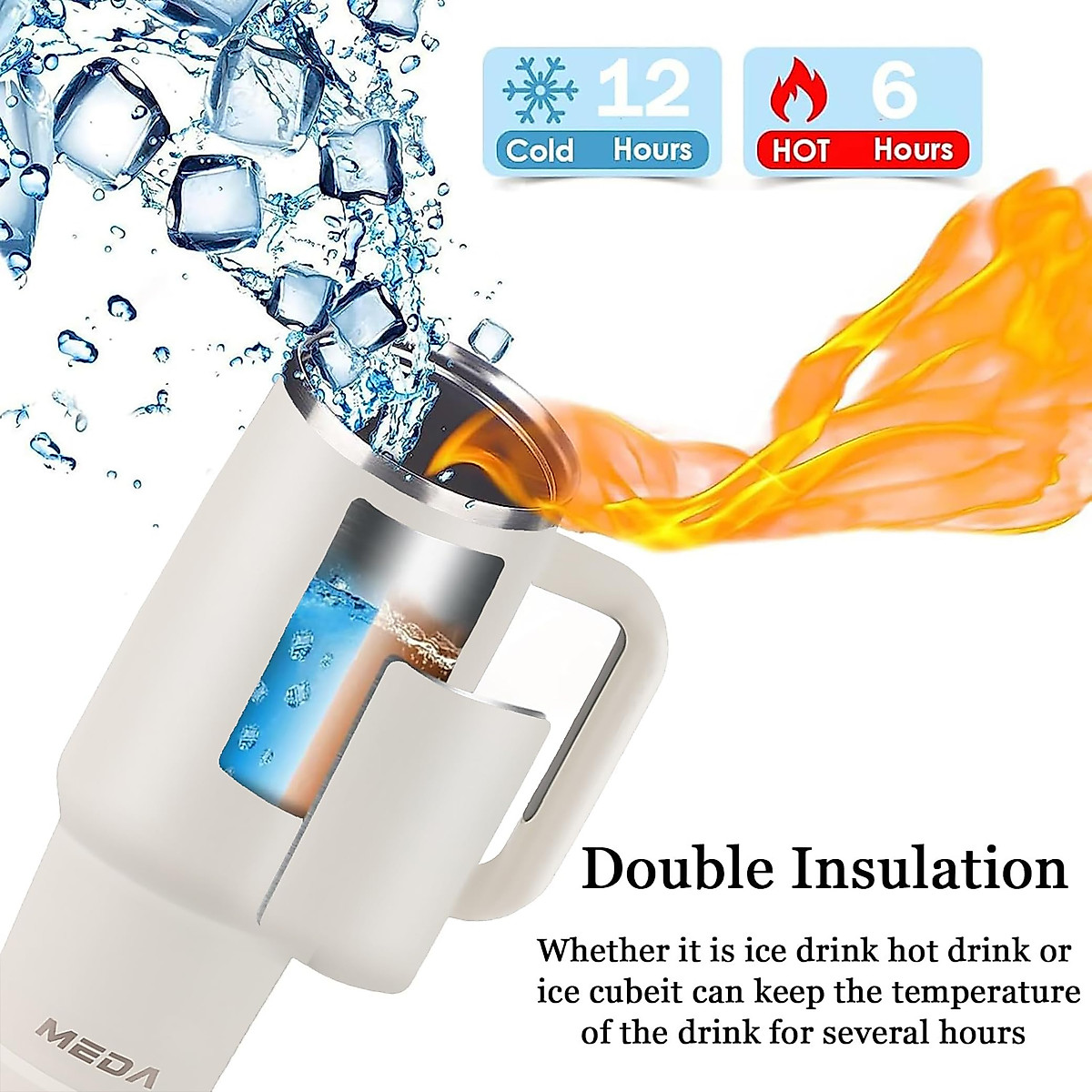 40 oz tumbler with handle and straw | Leak Proof,Insulated, Reusable Travel Coffee Mug Stainless Steel | Includes Tumbler Accessories Straw Cover Silicone Boot Easter Gift (Moon, 40oz)