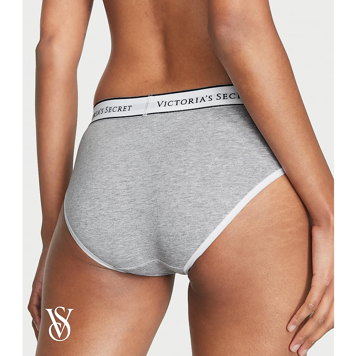 Victoria's Secret Cotton Hiphugger Panty Pack, Logo Banded Waistband, Underwear for Women, 4 Pack, Medium Heather Grey (XL)