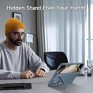 for Samsung Galaxy Z Fold 5 Cover: Lightweight Stylish Soft Phone Kickstand Case - Hinge Protection Slim Protective Phone Case for Samsung Z Fold 5 5G 2023 - Blue