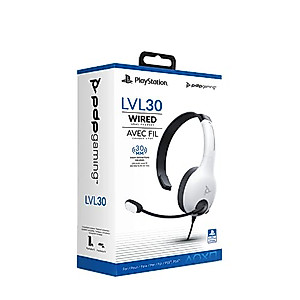 PDP LVL30 Wired Headset with Single-Sided One Ear Headphone for PlayStation, PS4, PS5 - Mac, Tablet Compatible - Noise-Cancelling Mic - Lightweight, Cool Comfort, Great for Gaming , School and Remote Work - White
