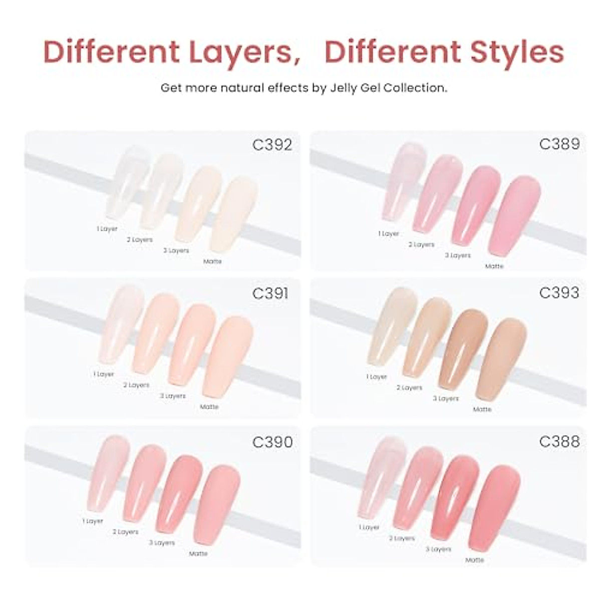 Beetles Gel Nail Polish Set, 6 Colors Jelly Gel Polish Nude Pink Gel Neutral Nail Art Design Translucent Gel Nail Kits Soak Off Uv Nail Lamp Cured Nail Manicure DIY Home for Women