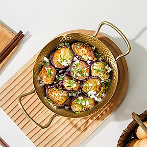 Stainless Steel Noodle Pot for Cooking with Double Handles, Hammered men Pot, Korean Ramen Cooking Pot for Kitchen, Nonstick Ramyun Cooker for Cooking Soup/Curry/Pasta/Stew (Gold)