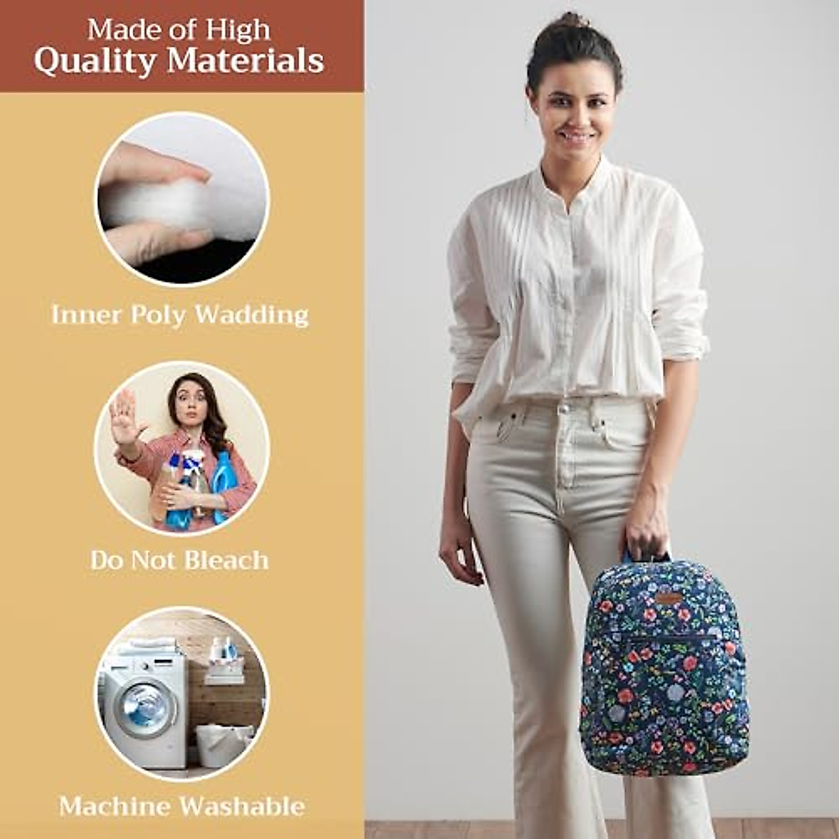 Maison d' Hermine Backpack Cotton Shoulder Backpack with Small Pouch Lightweight Bag for Travel Work Beach Perfect for Women & Men (Just Floral)