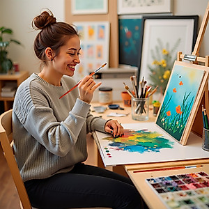 Artist Watercolor Paint Brushes Set 13pcs - Round Pointed Tip Soft Anti-Shedding Nylon Hair Wood Long Handle - Detail Paint Brush for Watercolor, Acrylics, Ink, Gouache, Oil, Tempera, Paint by Numbers