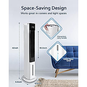 Evaporative Air Cooler, 41” Portable Air Cooling Fan with Top & Bottom Water Refilling, 3 Speeds 3 Modes, 4 Ice Packs, 12H Timer, 1.3 Gal Water Tank, 50° Oscillation for Room Indoor, Remote Control