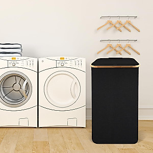 Large Laundry Basket with Lid - 100L Dirty Clothes Hampers for Laundry with Removable Laundry Bag and Bamboo Handles, Foldable Laundry Basket for Bedroom, Bathroom, Dorm, Laundry Room (Black)