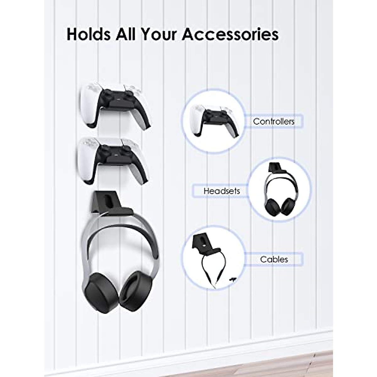 NexiGo Wall Mount Set for Playstation 5 (Disc & Digital), [Space Saving & Improved Airflow] Sturdy Steel Wall Stand Holder Mount PS5 Console Near or Behind TV w/Controller Holder & Headphone Hanger
