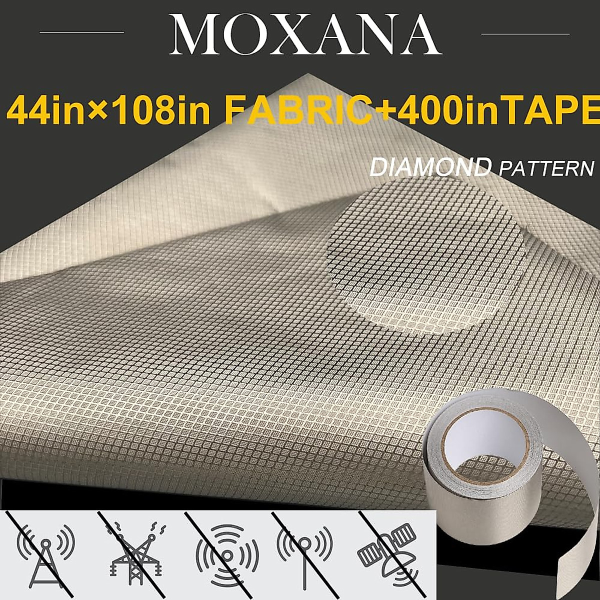 MOXONA Faraday Fabric Kit (44" W × 108" L Fabric + 400" L Tape).Multi-Purpose Conductive Cloth.Premium Soft Material Easy to Cut for DIY Faraday Bags.RFID Fabric.