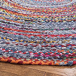SAFAVIEH Braided Collection 4' Round Blue / Red BRD250L Handmade Country Cottage Reversible Cotton Area Rug