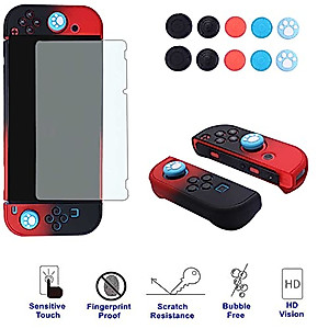 Dockable Case for Nintendo Switch - COMCOOL 3 in 1 Protective Cover Case for Nintendo Switch and Joy-Con Controller with Screen Protector - Red Black
