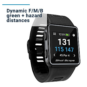 Shot Scope V3 GPS Golf Watch - Automatic Shot Tracking - F/M/B + Hazard Distances - Strokes Gained - iOS and Android Apps - 100+ Statistics, 36,000+ Pre-Loaded Worldwide Courses - No Subscriptions