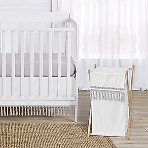 Sweet Jojo Designs Boho Bohemian Baby Kid Clothes Laundry Hamper - Grey and White Farmhouse Shabby Chic Designer Modern Minimalist Gray Tuft Tufted Cotton Gender Neutral Unisex