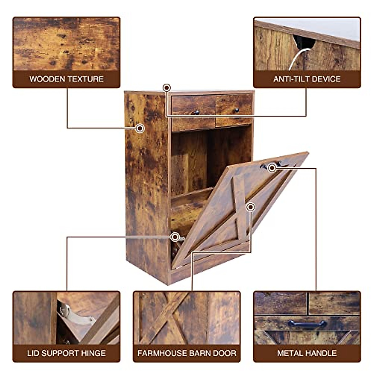 Walmokid Tilt Out Trash Cabinet Wooden Kitchen Trash Can Cabinet Dog Proof Trash Can Holder Kitchen Island with Garbage Bin or Tilt Out Laundry Hamper 10 Gallon