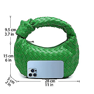Woven Handbag for Women Soft PU Leather Knoted Woven Shoulder Bag Fashion Designer Ladies Hobo Bag (Green)