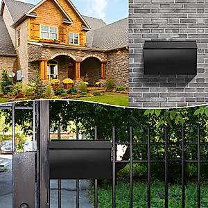 KYODOLED Wall-Mount Mailbox for House,Large Capacity Mail Box,Galvanized Steel Rust-Proof Metal Post Box,Mailboxes for Outside,15.7"x9.9"x4.9" Black
